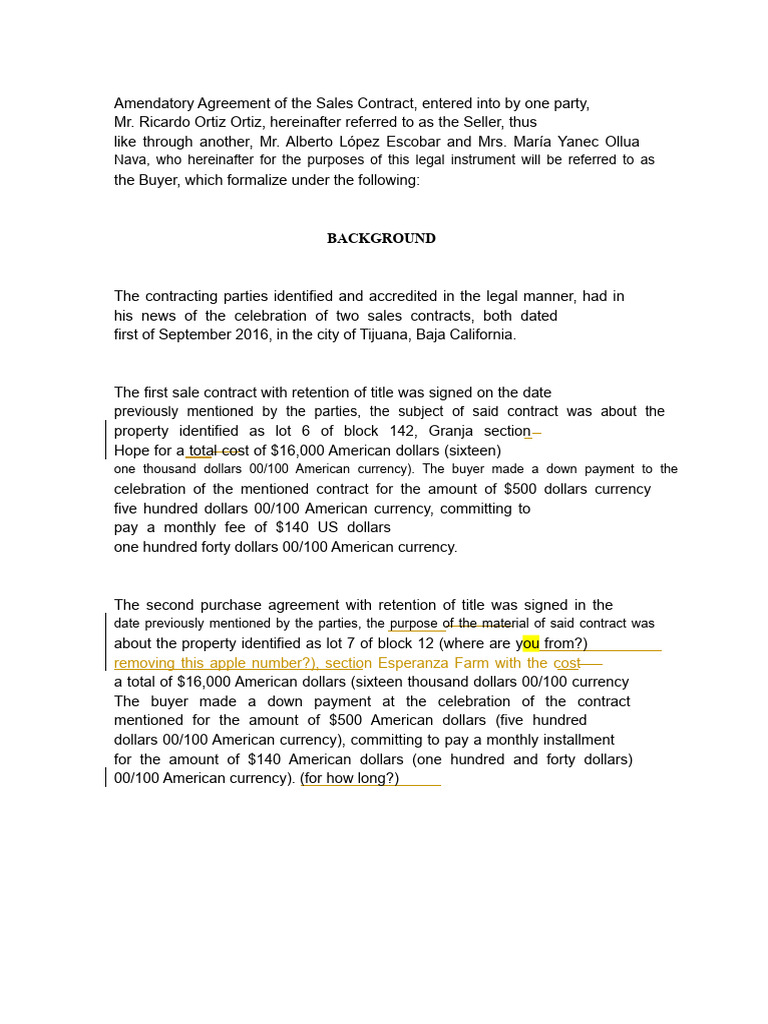 Amendment Agreement of the Purchase Agreement | PDF | United States ...