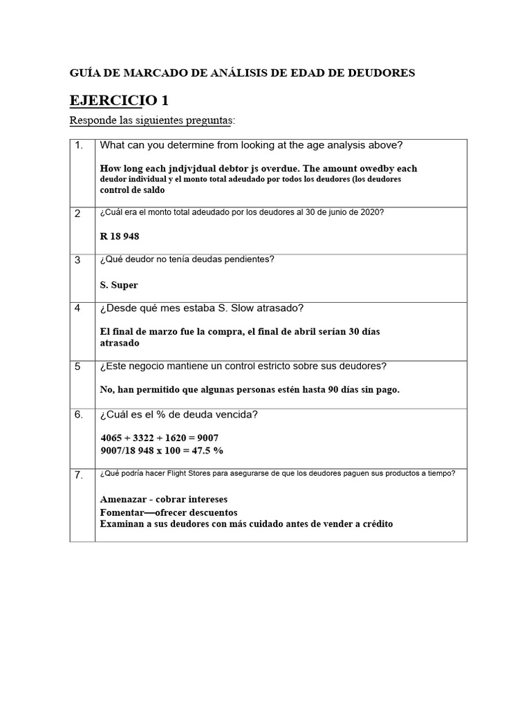Guía de Marcado Del Análisis de Edad de Deudores | PDF | Dinero | Hoja ...