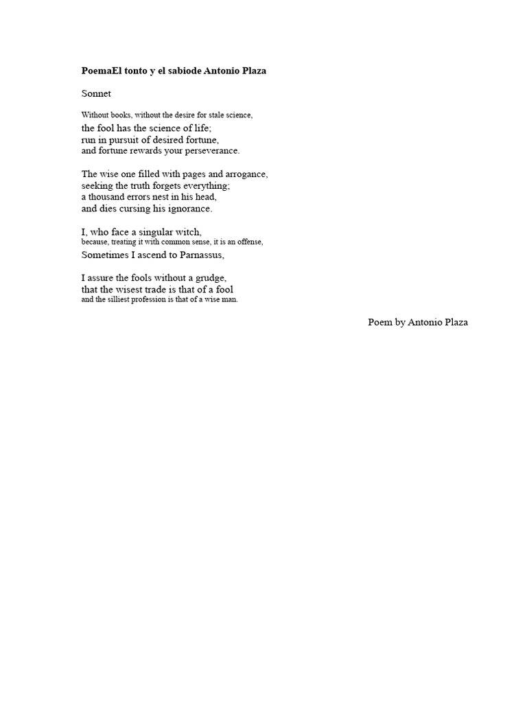 Poem The Fool and The Wise by Antonio Plaza | PDF