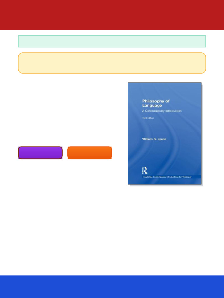 Philosophy of Language A Contemporary Introduction William G. Lycan ...