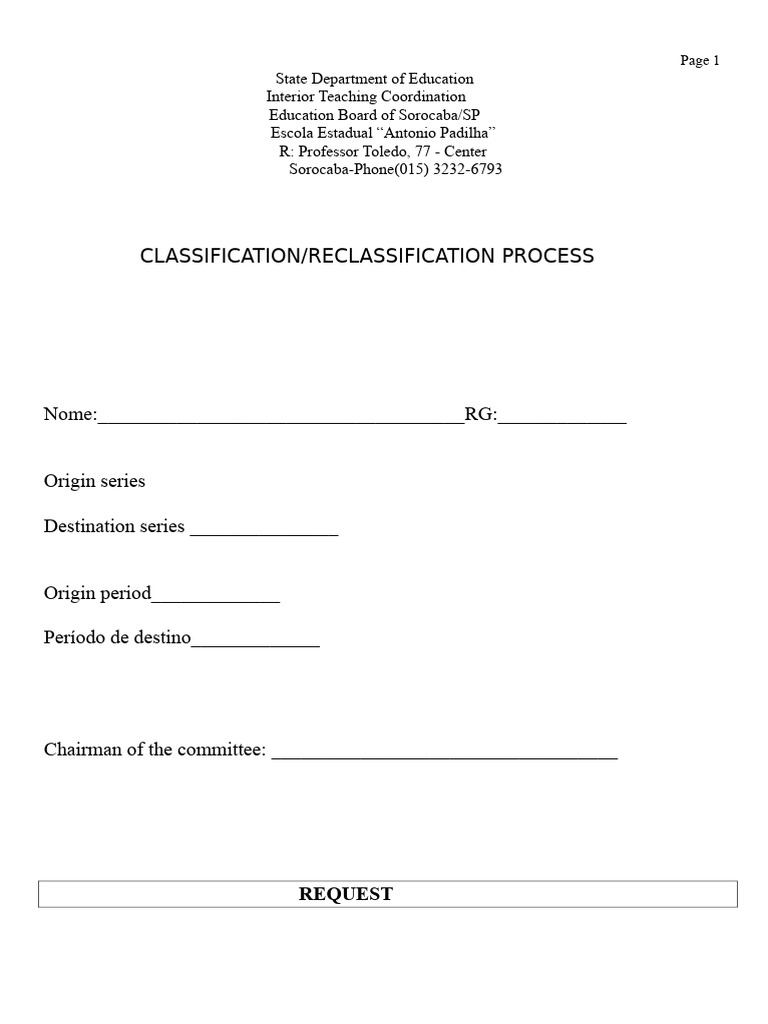 Student Classification/Reclassification Request | PDF