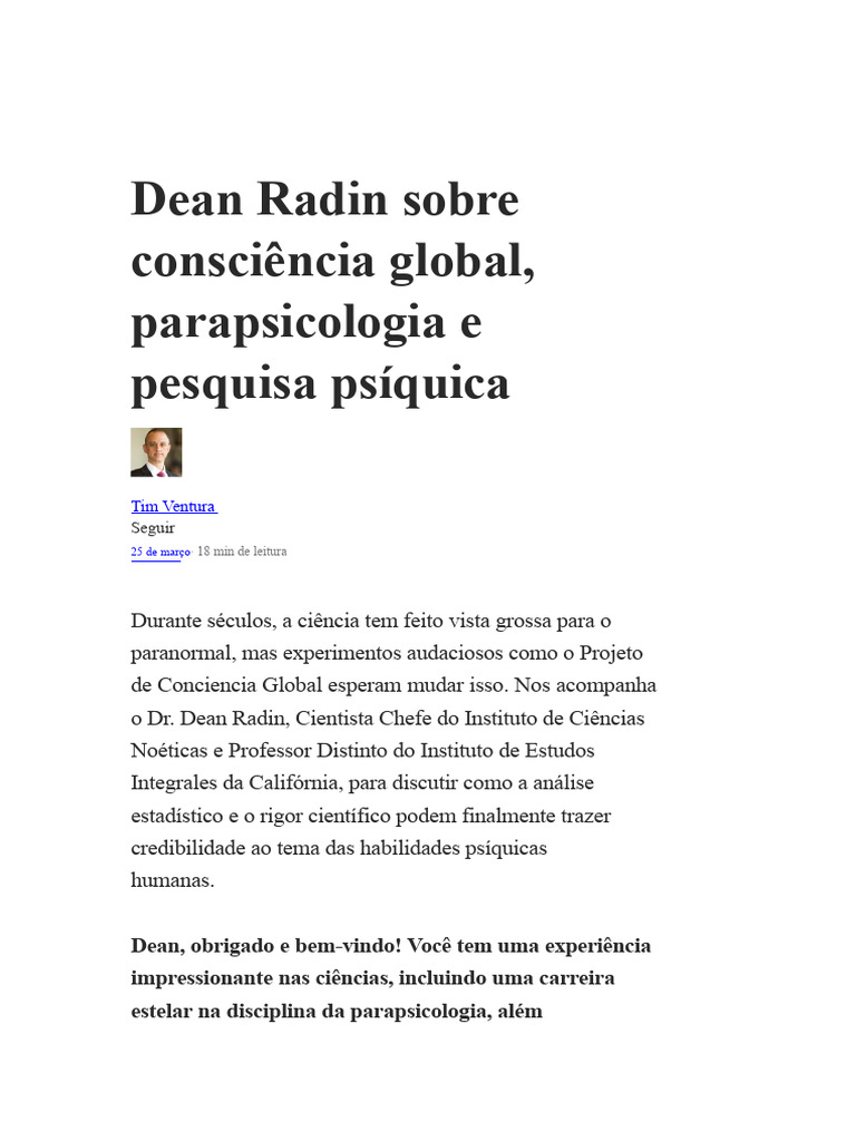 Dean Radin e a Consciência Global | PDF | Science | Telepatia