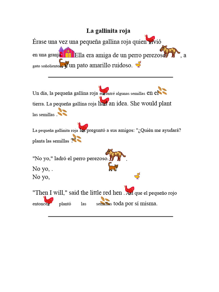 La historia de la pequeña gallina roja | PDF