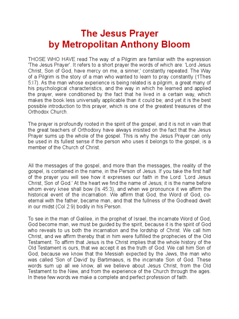 Anthony Bloom. Orthodox Prayer | PDF | Eastern Orthodox Church | Prayer