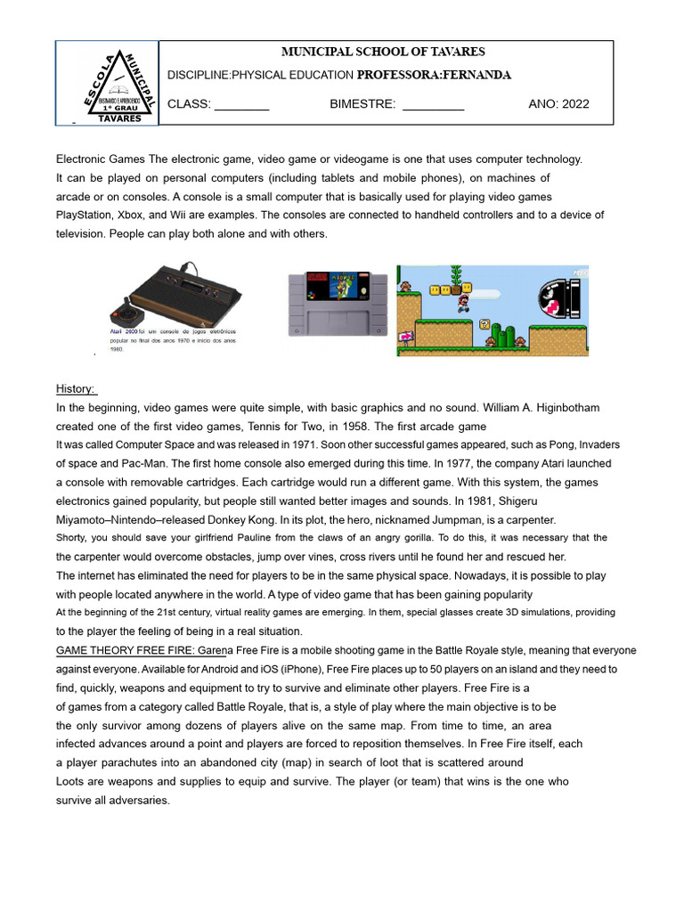 Work - Electronic Games - 6TH Grade | PDF | Video Game Consoles | Video ...