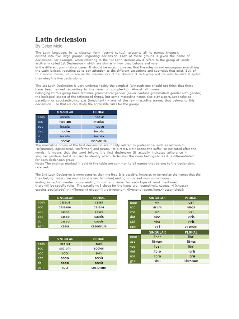 Latin Declensions | PDF | Grammatical Gender | Grammatical Number