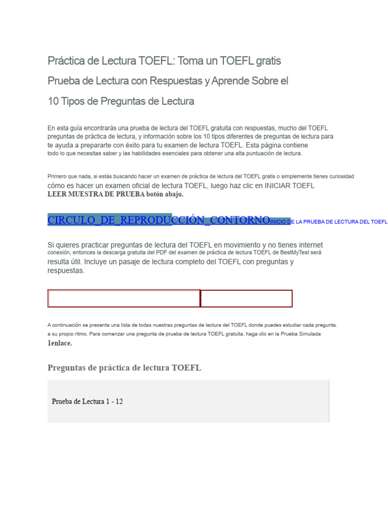 Prueba de Lectura TOEFL Gratis y Tips | PDF | Ciencias de la Tierra ...