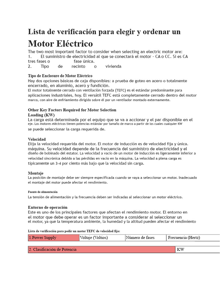 Guía para seleccionar motores eléctricos | PDF | voltaje | Motores