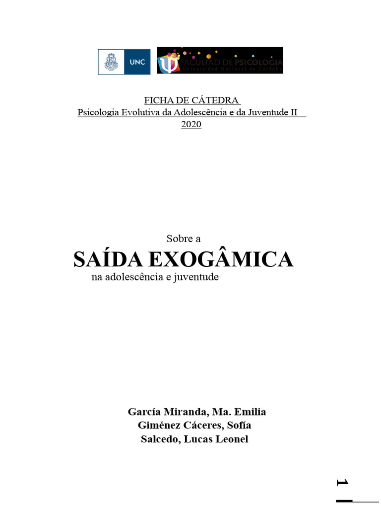 SOBRE A SAÍDA EXOGÂMICA NA ADOLESCÊNCIA E JUVENTUDE. | PDF | Gênero ...