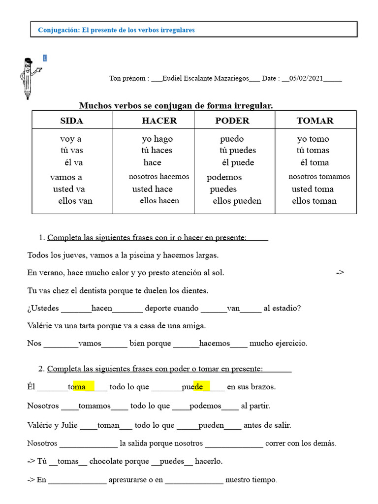 Conjugación de verbos irregulares en presente | PDF | Verbo | Mecánica ...