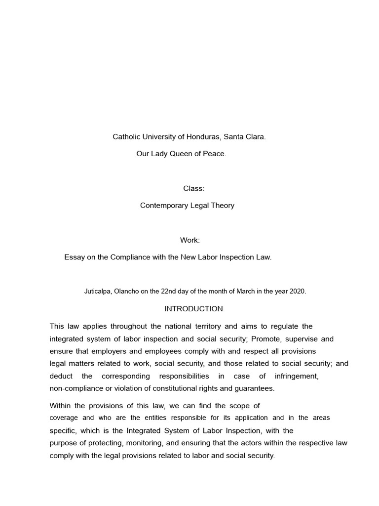 Labor Inspection Law Essay | PDF | Employment | Regulatory Compliance