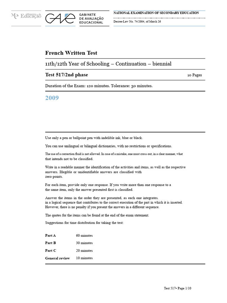French Secondary Education Exam Guide | PDF