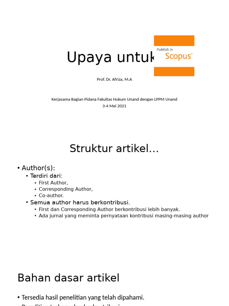 Materi untuk Scopus Camp 6 LPPM 2023 | PDF