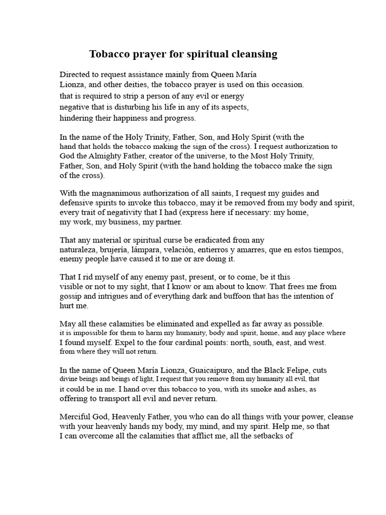 Tobacco Prayer for Spiritual Cleansing | PDF