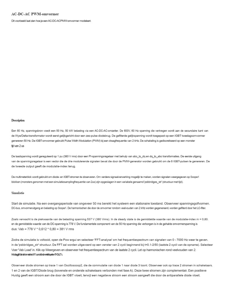 AC-DC-AC PWM-converter - MATLAB & Simulink Voorbeeld - MathWorks India | PDF