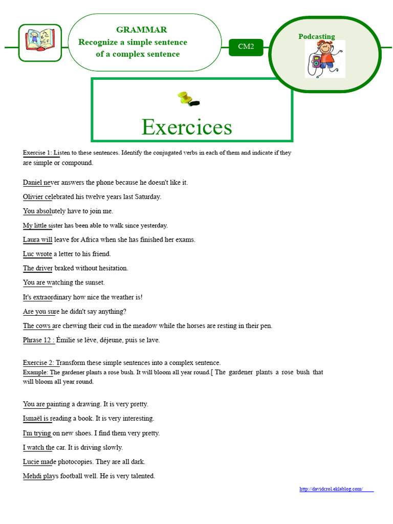 Simple and Complex Sentence Exercises | PDF