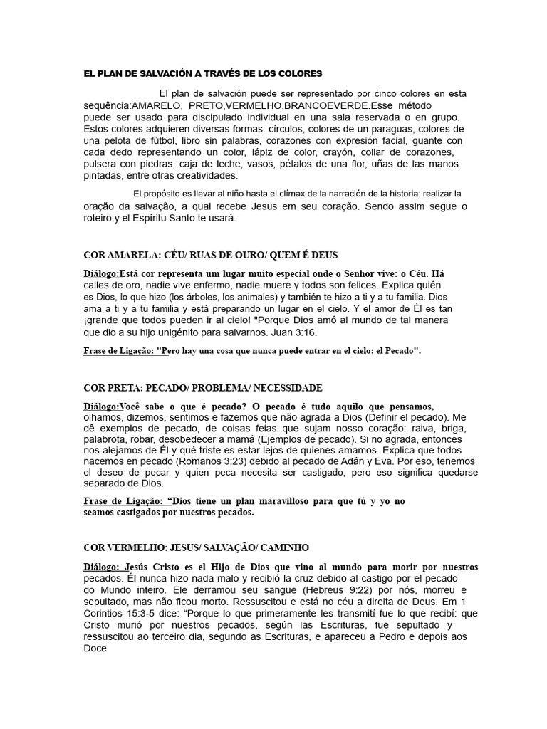 El Plan de La Salvación A Través de Los Colores | PDF | Pecado | Oración