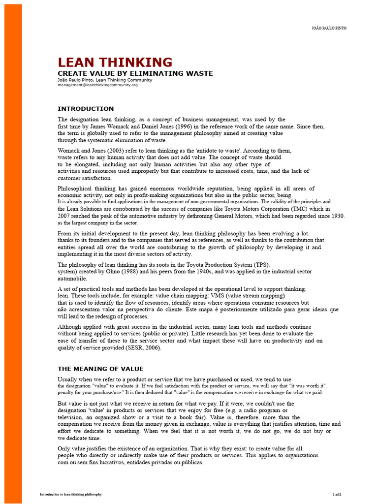 Lean Thinking: Creating Value by Reducing Waste | PDF | Lean ...