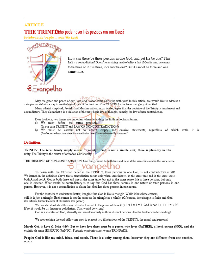 Trinity - How can there be three persons in one God? | PDF | Trinity | God