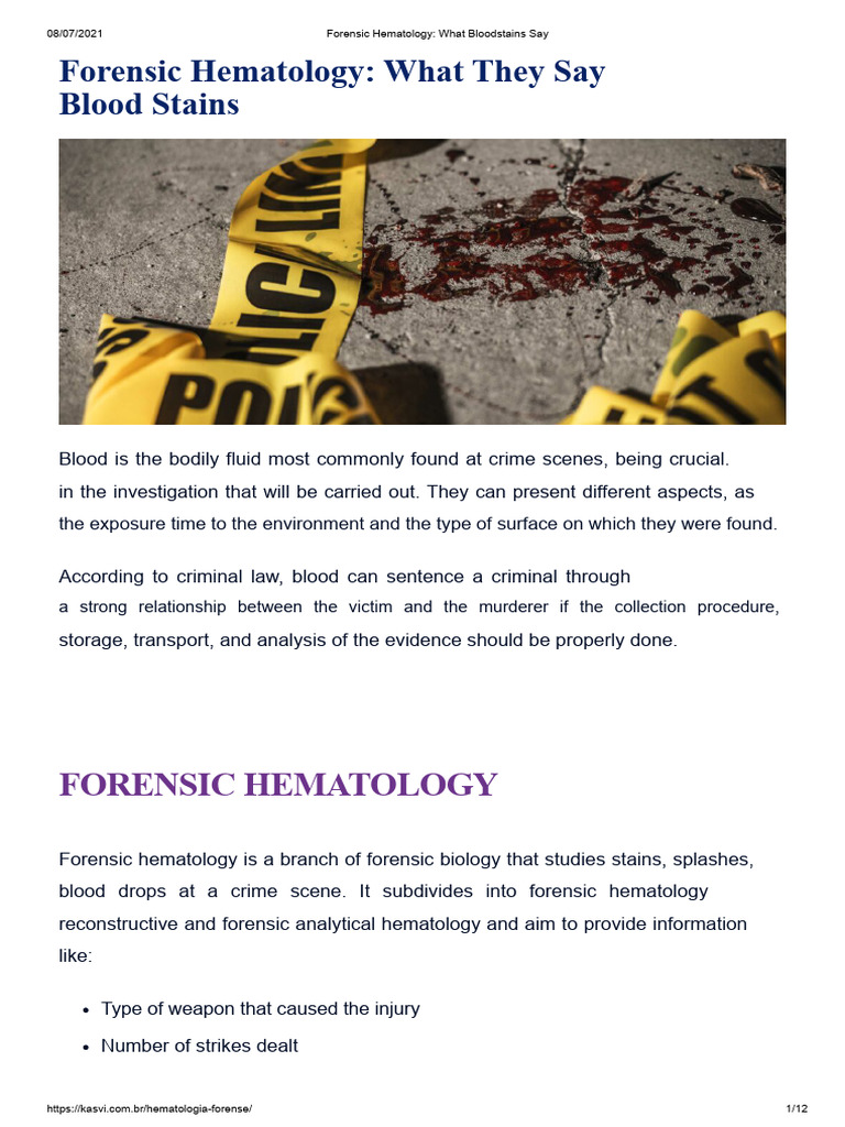 Forensic Hematology: What Blood Stains Say | PDF | Forensic Science ...