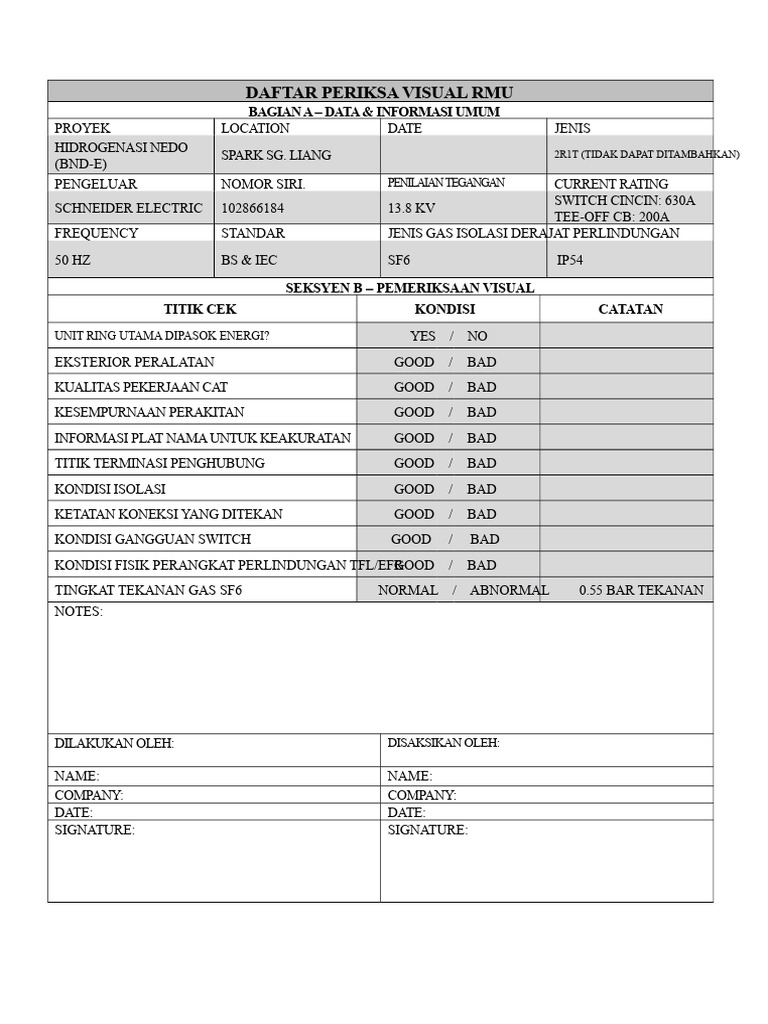 Daftar Periksa Inspeksi Visual Rmu | PDF