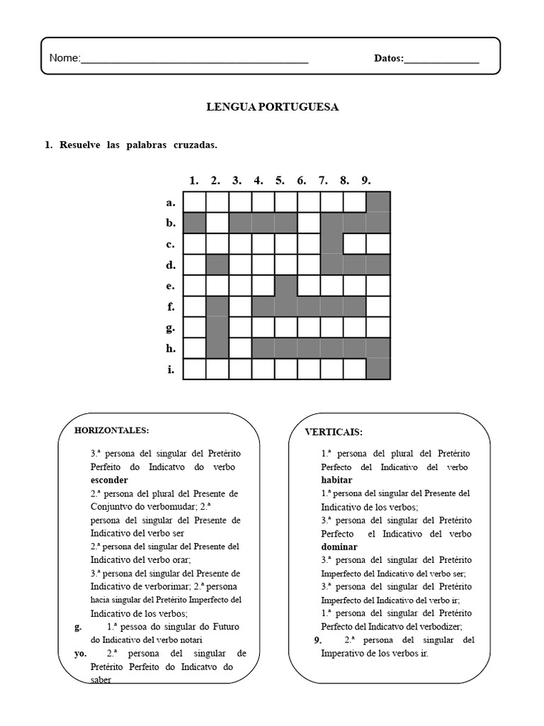 Palabras Cruzadas Verbos | PDF