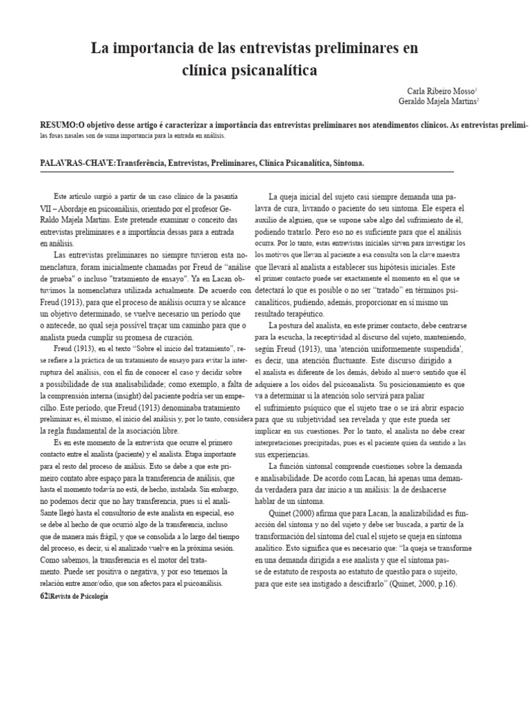 Entrevistas Iniciales PDF | PDF | Psicoanálisis | Jacques Lacan