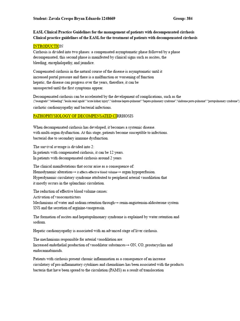 Summary of EASL Clinical Practice Guidelines for the Management of ...