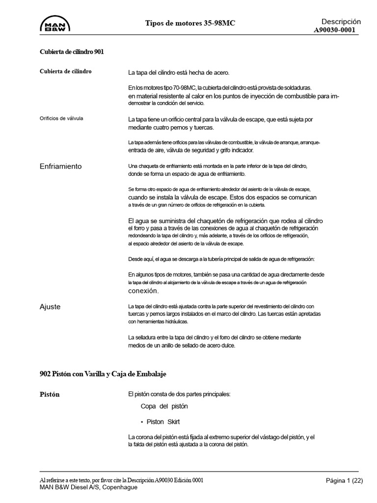 Carta de Servicio MAN B & W 35-98 MC | PDF | Rodamiento (Mecánico) | Pistón