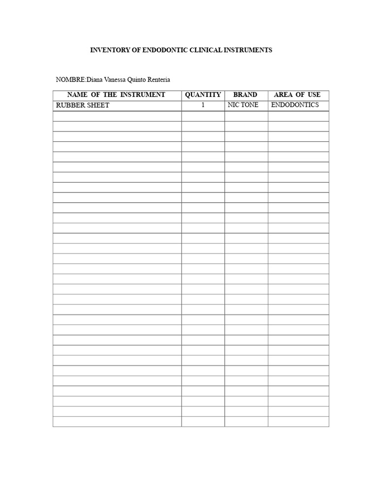 Endodontic Clinical Instruments Inventory | PDF