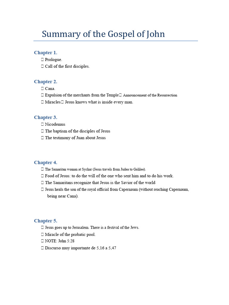 Summary of The Gospel of John | PDF | Jesus | Gospel Of John