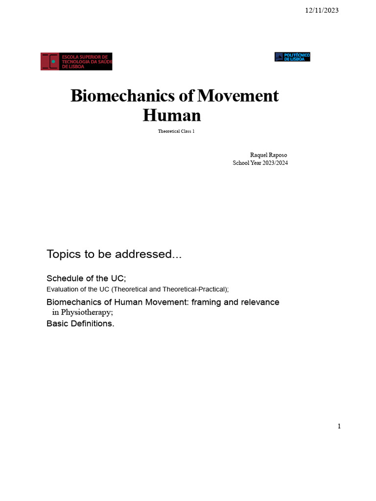 Theoretical Class 1 - Biomechanics of Human Movement | PDF | Anatomical ...