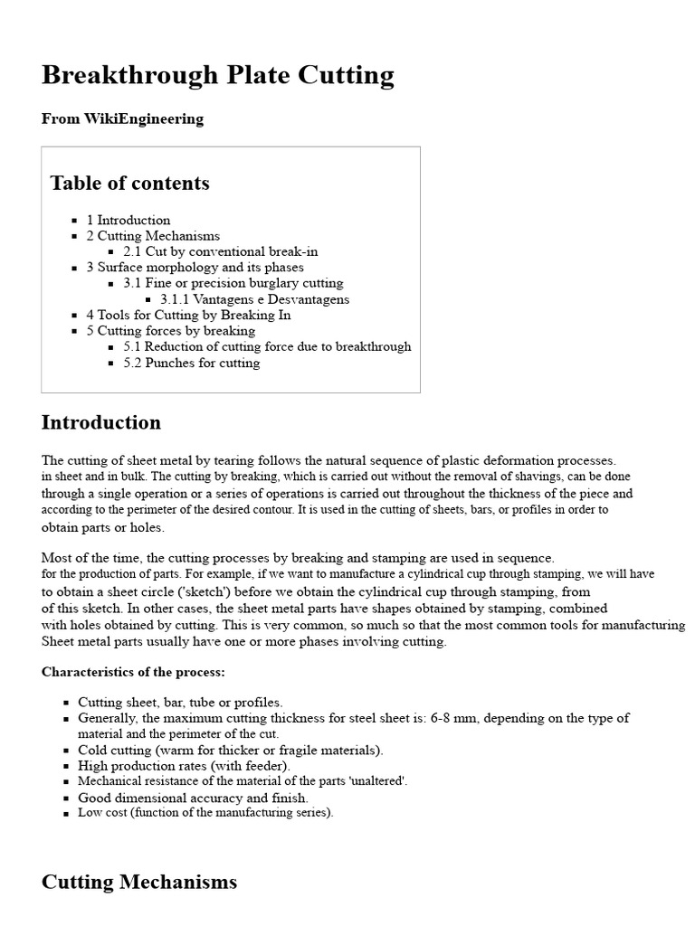Cutting by Sheet Breaching - WikiEngineering | PDF | Sheet Metal | Fracture