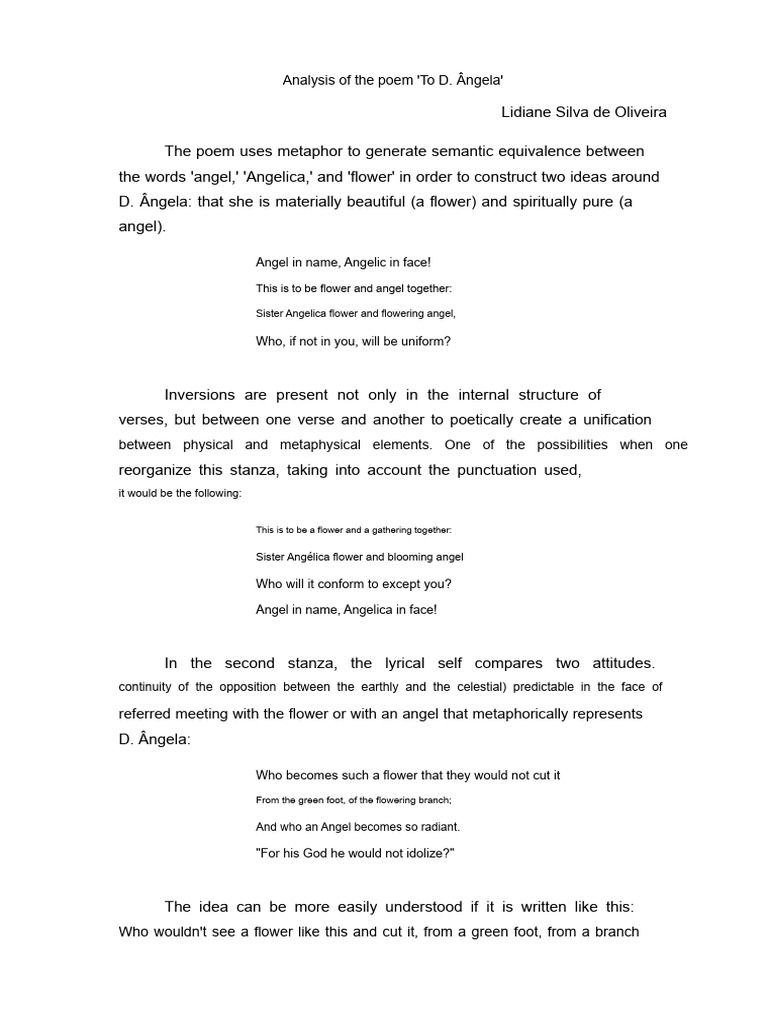 Analysis of The Poem D. Angela | PDF | Angel | Poetry