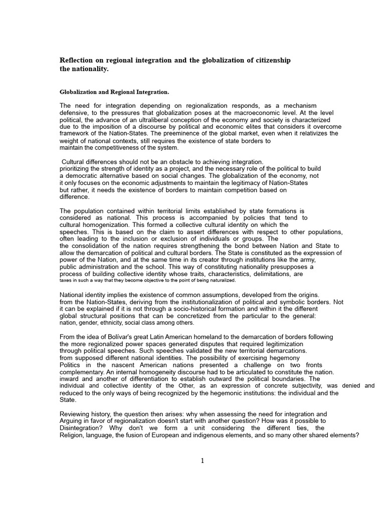 Regional Integration and Global Citizenship | PDF | Regional ...