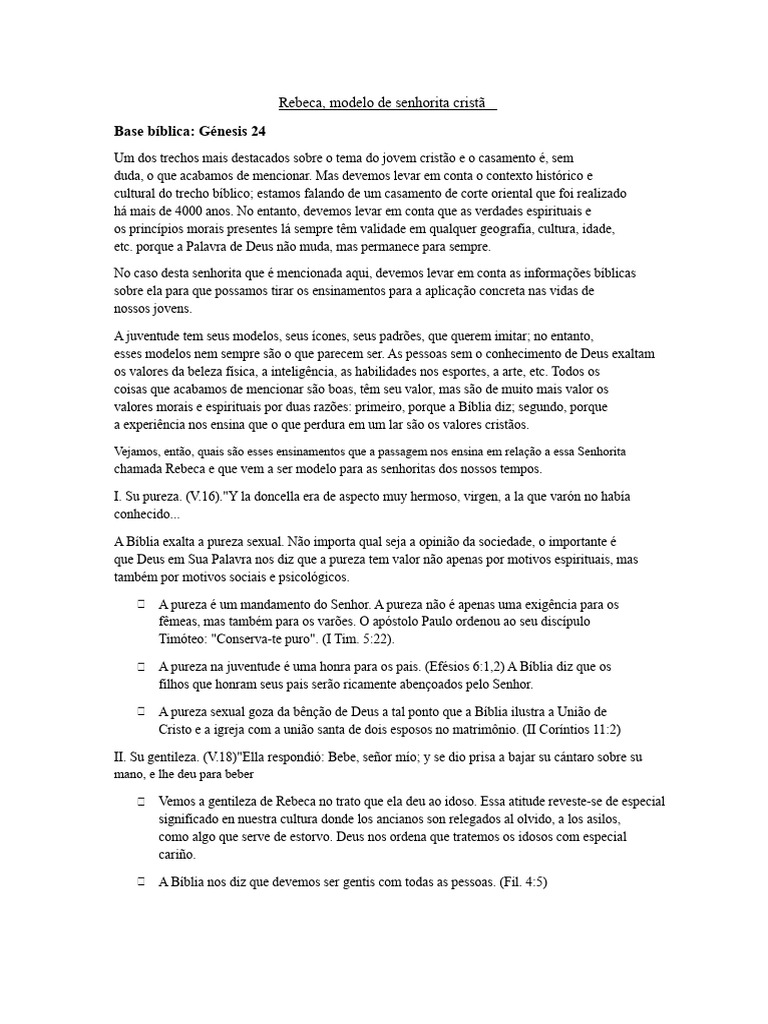 Rebeca: Modelo de Pureza e Diligência | PDF | Bíblia | Deus