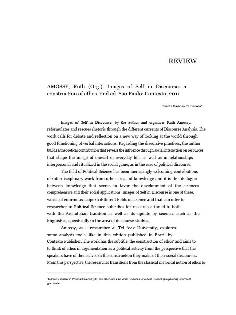 AMOSSY, Ruth (Ed.). Images of Self in Discourse: the construction of ...