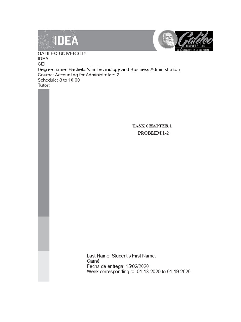 Task Chapter 1, Administrative Accounting 2, Problem 1-2 | PDF ...