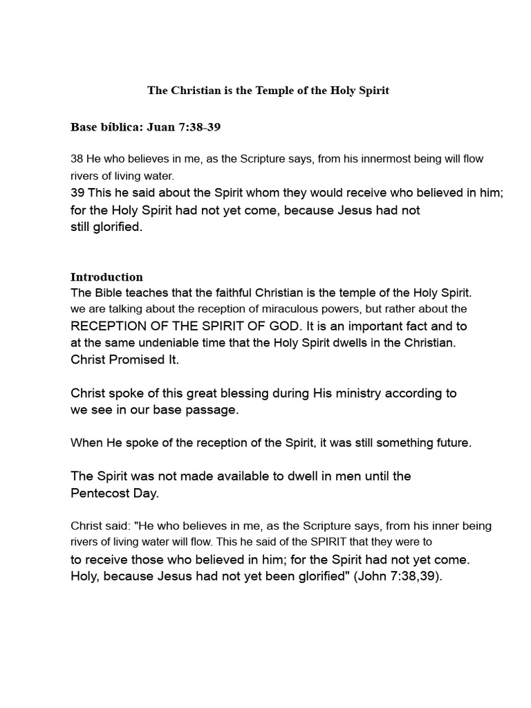 The Christian Is The Temple of The Holy Spirit | PDF | God In ...