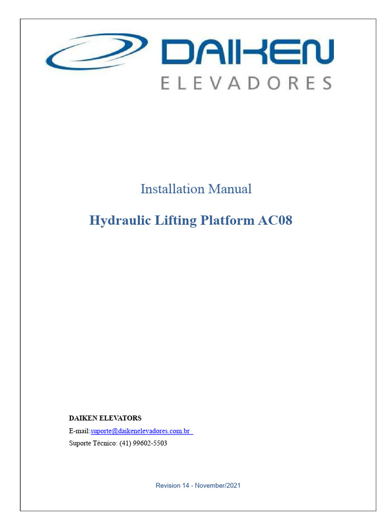 AC08 Hydraulic Platform Installation Guide | PDF | Valve | Elevator