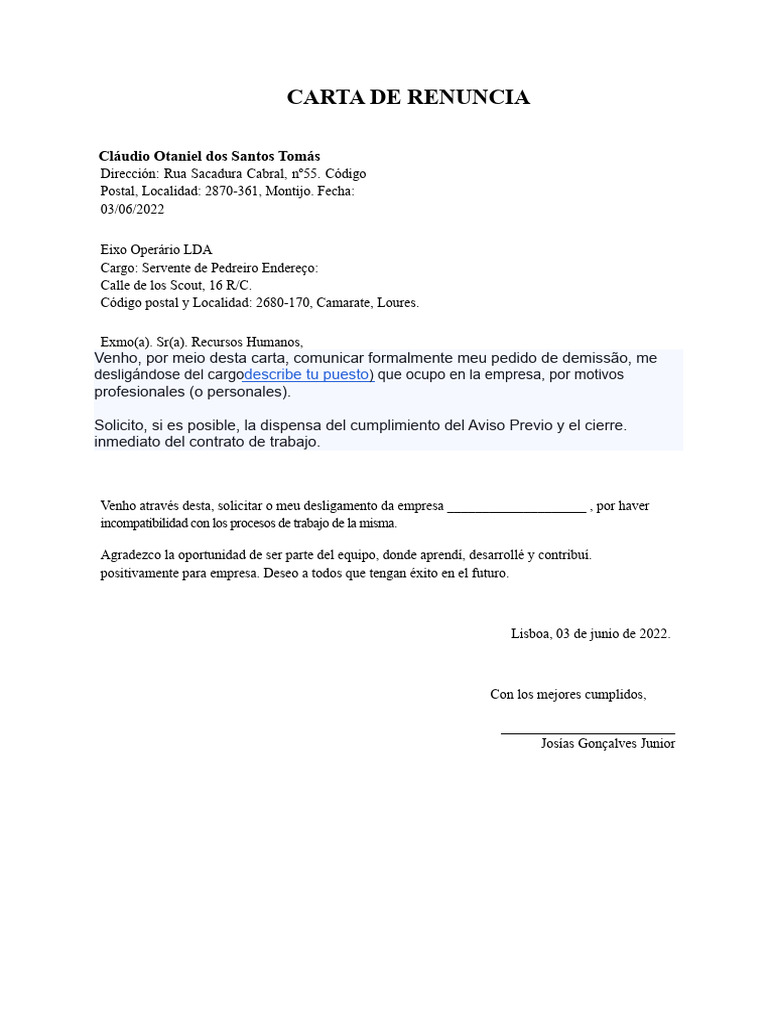 Carta de Dimisión | PDF