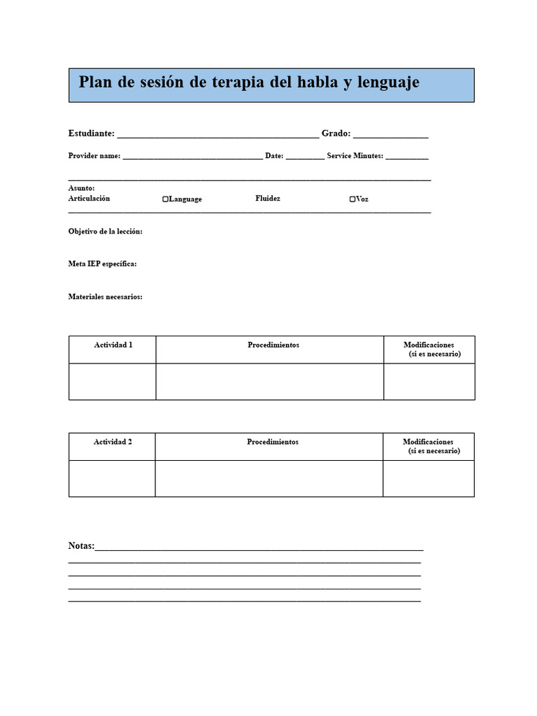 PlanDeLecciónDeTerapiaDelLenguajeBásica-1 | PDF