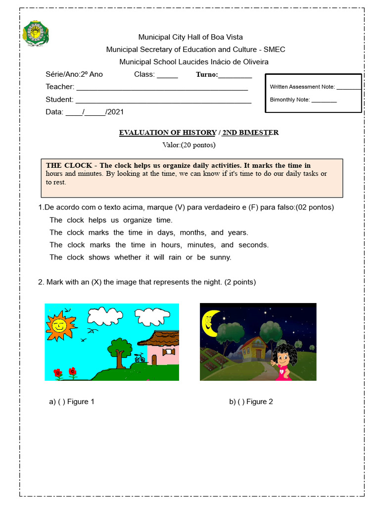 2nd Grade History Assessment: The Clock | PDF