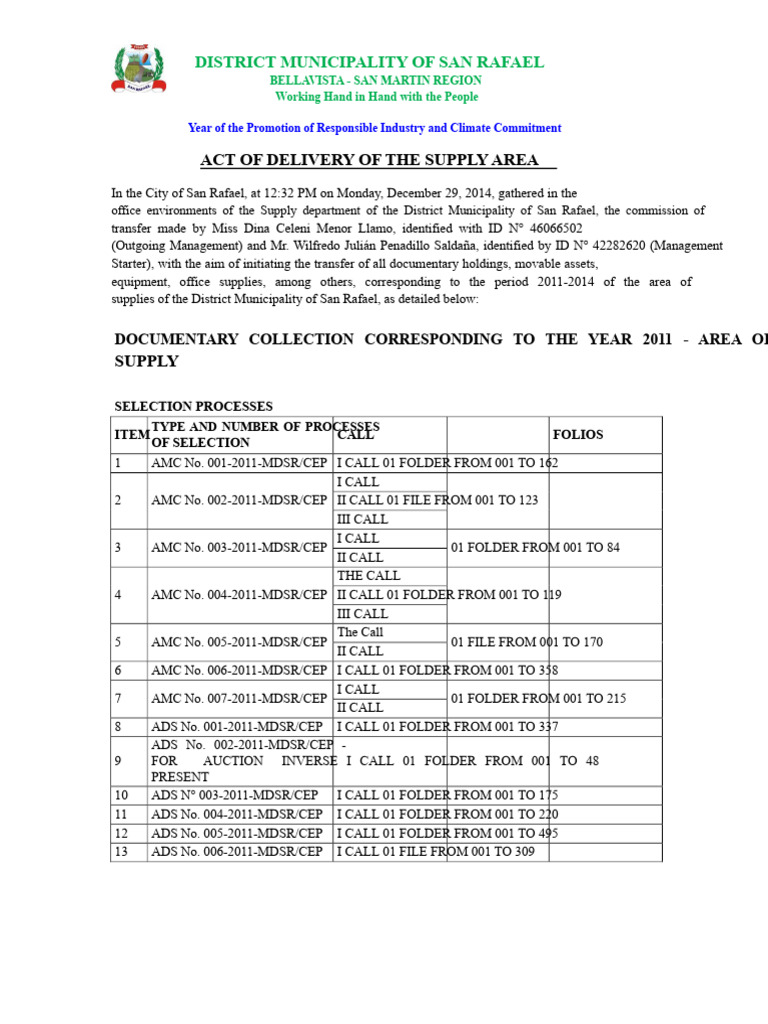 Documentary Collection Handover Act - Supply | PDF