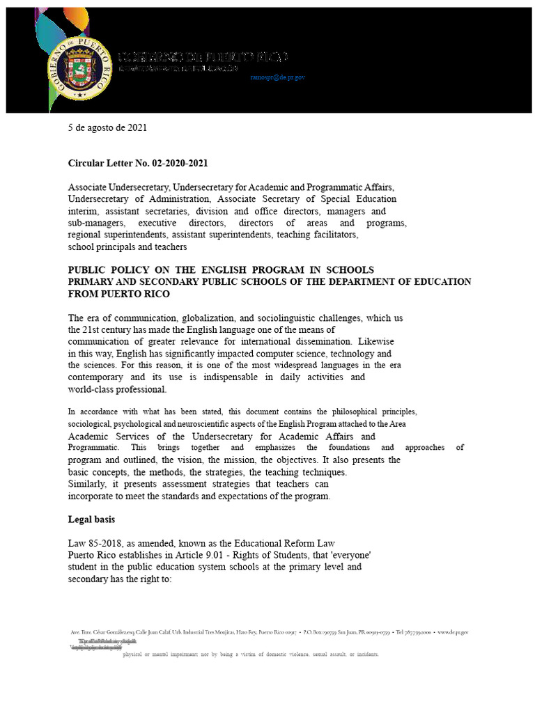 ENGLISH PROGRAM CIRCULAR LETTER NO. 02-2021-2022-SIGNED | PDF | Reading ...