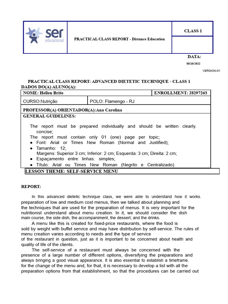 report on practical classes | PDF | Menu | Beetroot