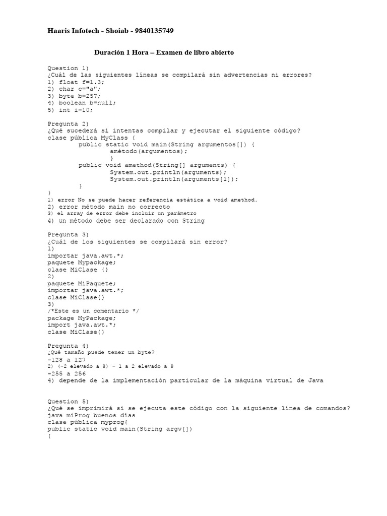 Paper de Examen de Java Core | PDF | Java (lenguaje de programación) | Software