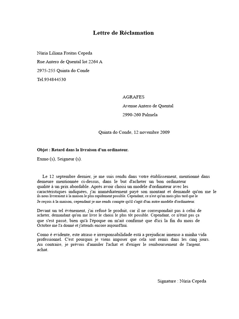 Lettre de Réclamation | PDF