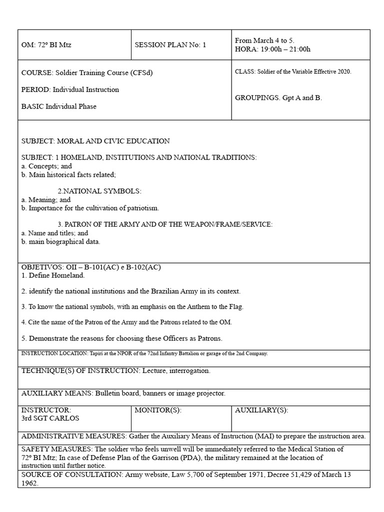 Moral and Civic Education Session Plan Ready. | PDF | Military