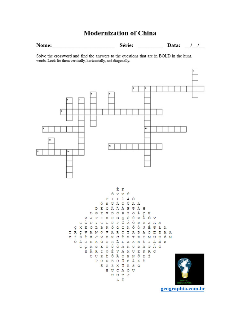 Crossword Puzzle Word Search History Modernization China EF09GE03 ...